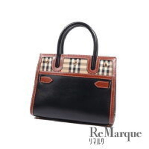 Burberry | Bags | Burberry Mini Handbag Black Brown Nova Check Leather ...